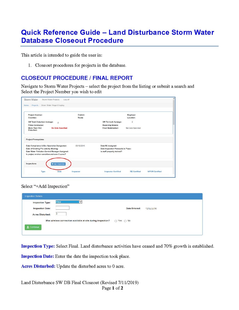 File:101 Land Disturbance Storm Water Database Closeout Procedure QRG ...